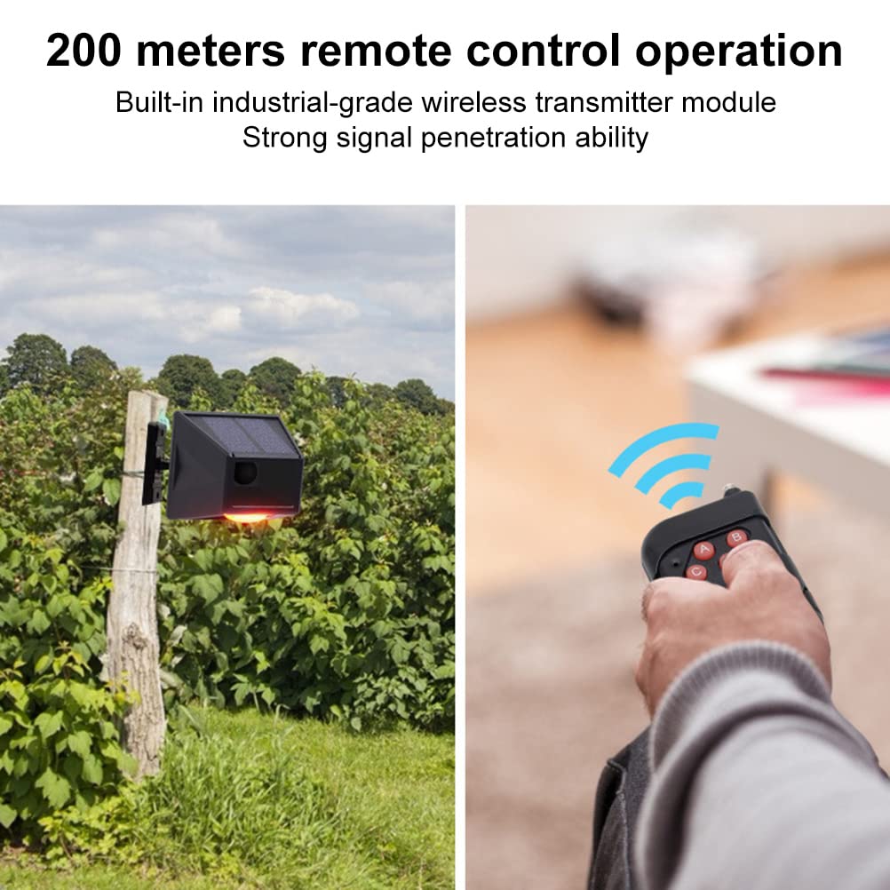 Solar Alarm Light with Motion Sensor Outdoor Solar Strobe Light Remote Control Sound Alarm for Backyard Patch Farm Garage