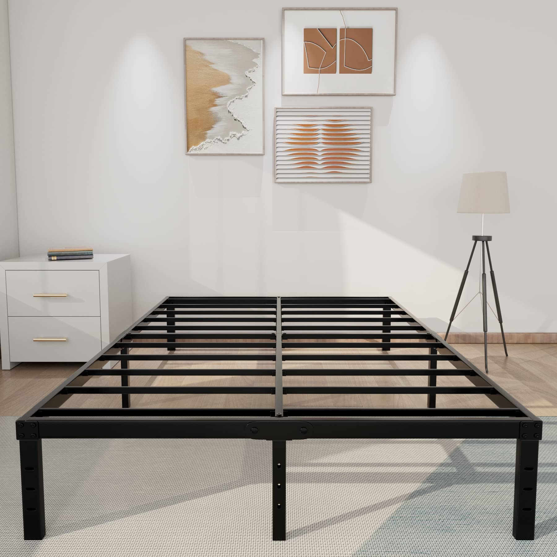 Homdock 14 Inches Metal Platform Bed Frame/Sturdy Strong Steel Structure 3000 lbs Heavy Duty/Noise Free/None Slip Mattress Foundation/No Box Spring Needed/Black Finish (King)