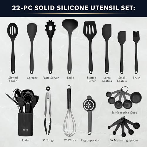 Home Hero Silicone Kitchen Utensils Set - Cooking Utensils Set - Silicone Cooking Utensils Set - Silicone Utensil Set - Silicone Utensils For Cooking Kitchen Utensil Set (44 Pcs - Black)