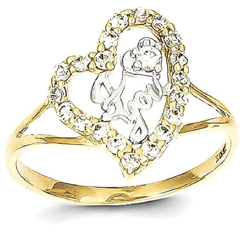 IceCarats 10K Yellow Gold White I Love You Cubic Zirconia CZ Heart Ring Size 6