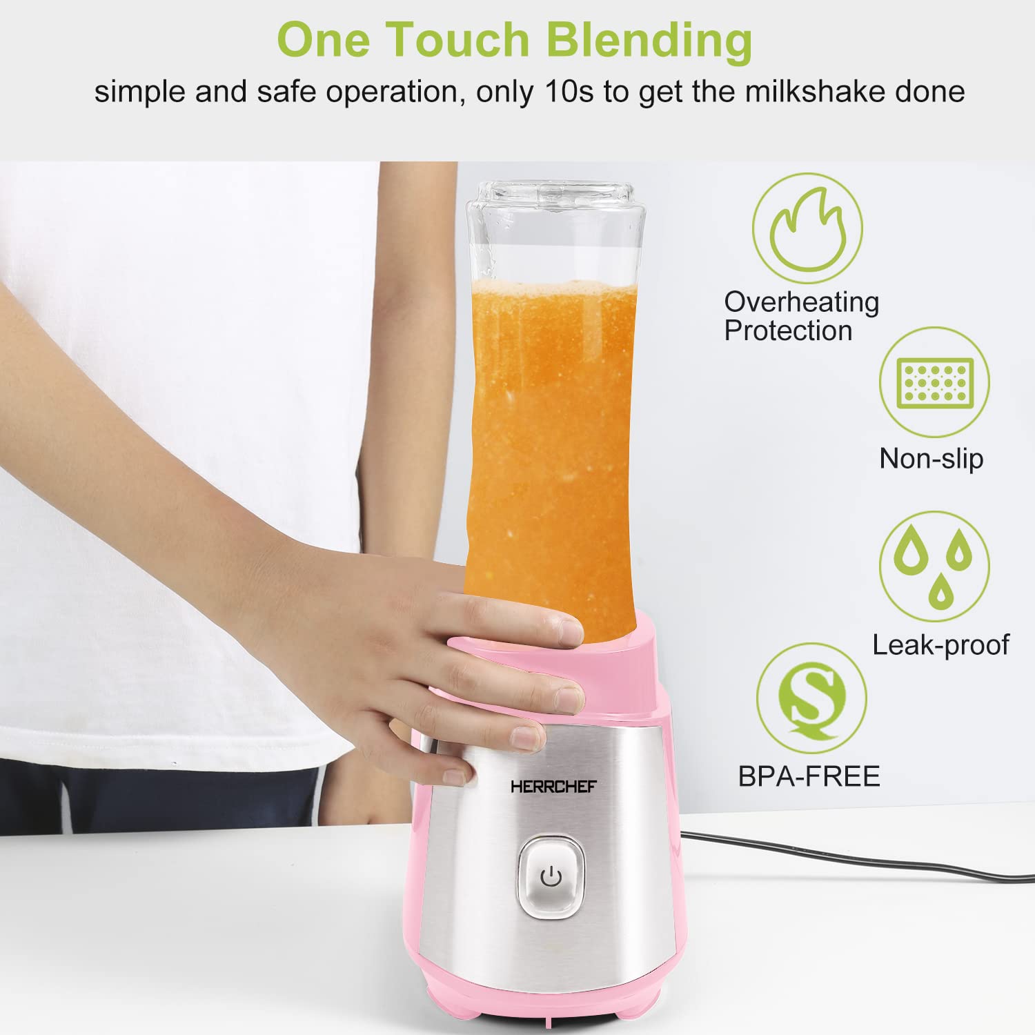 HERRCHEF Smoothie Blender, Blender for Shakes and Smoothies, 350W Powerful Personal Blender with 2 x 20oz Portable Bottle, Single Blender Easy To Clean, BPA Free(black)