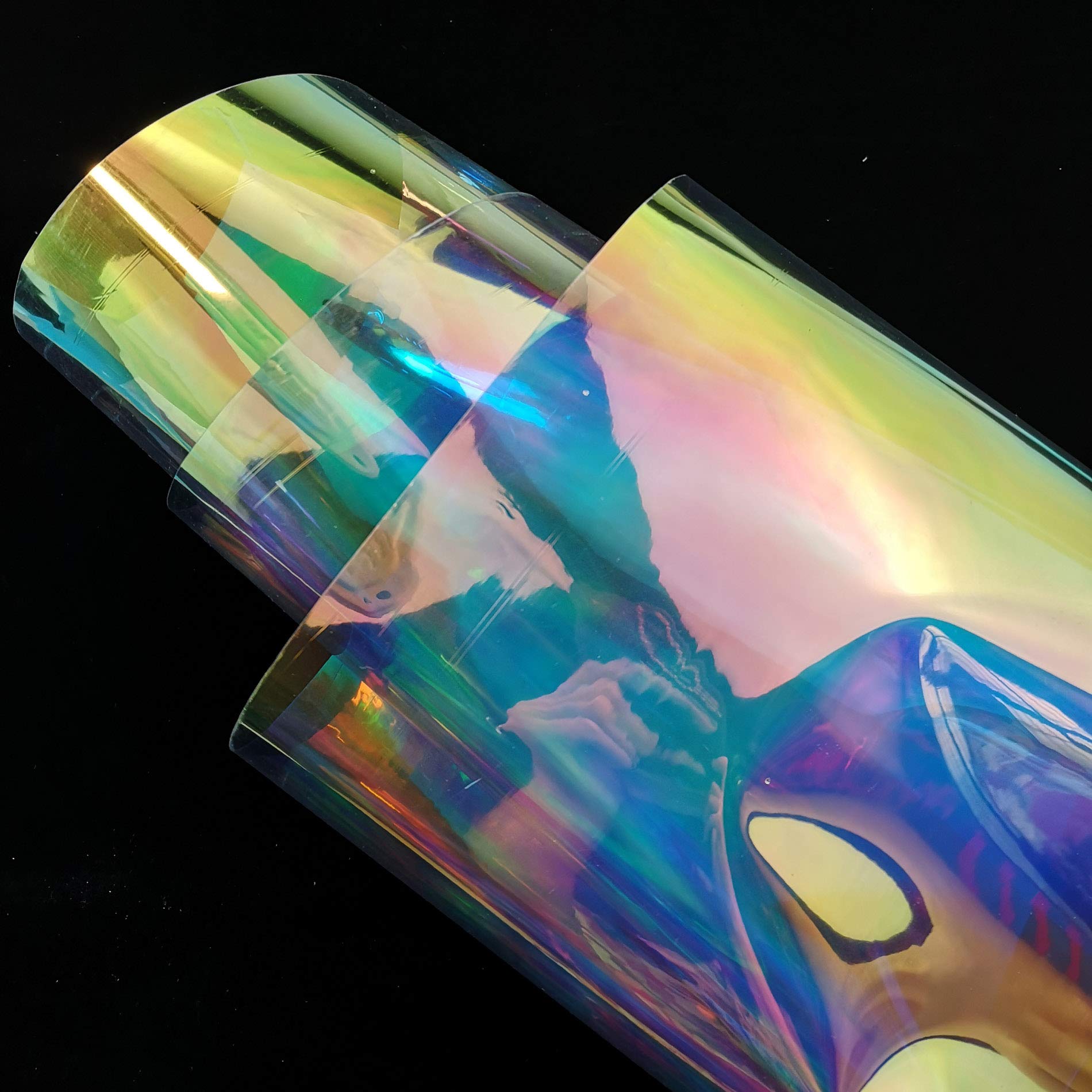 Holographic Clear Fabric Iridescent Transparent Vinyl Mirrored Foil Laser Graphic Fabric for Craft Sewing Patchwork DIY Bow Craft Applique