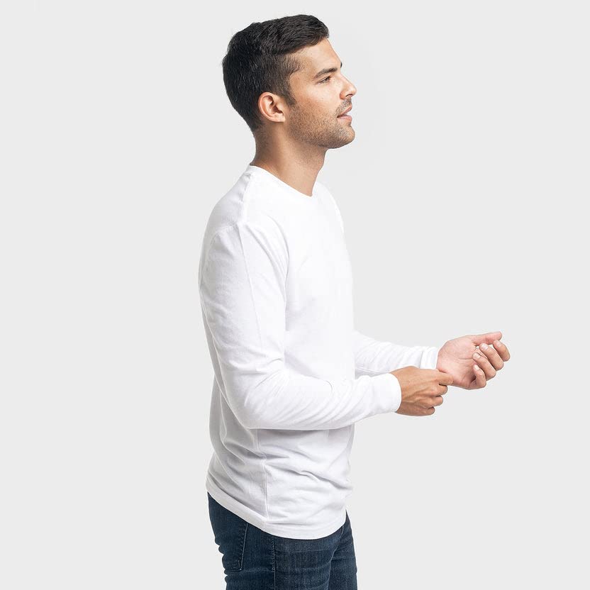 True Classic Long Sleeve Shirts for Men, Premium Fitted Crew Neck T-Shirts and Gifts for Men. White, XL