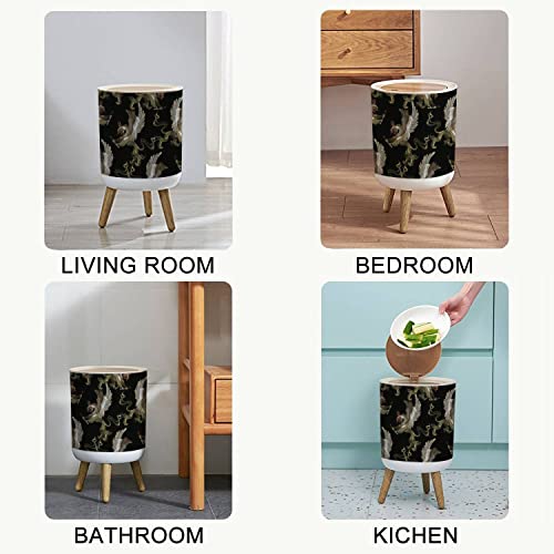 Small Trash Can with Lid Embroidery Griffin Medieval Gothic Tapestry Renaissance Style Round Recycle Bin Press Top Dog Proof Wastebasket for Kitchen Bathroom Bedroom Office 7L/1.8 Gallon