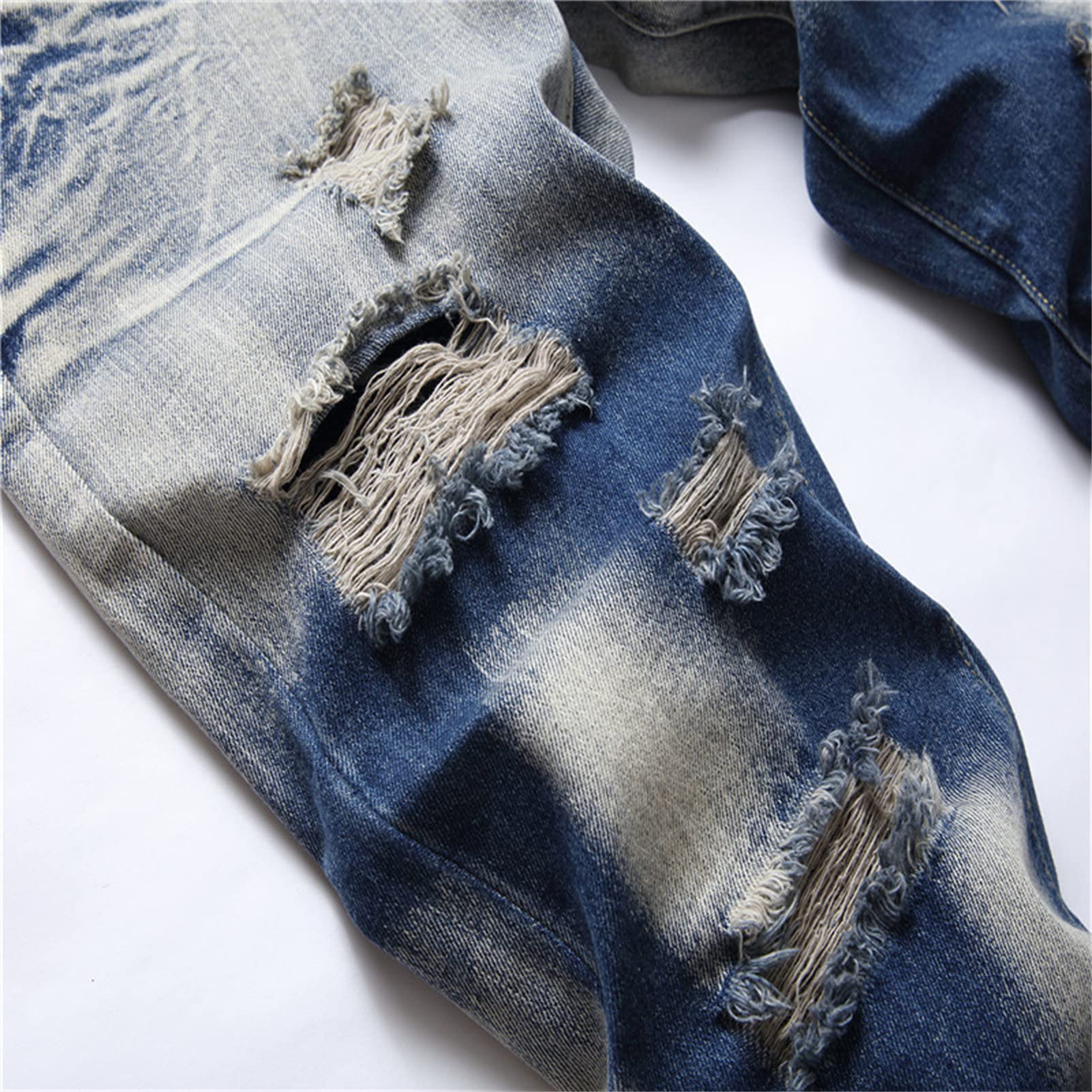 Ripped Jeans for Men Slim Fit Distressed Holes Stretch Denim Pants Classic Destroyed Straight Leg Comfort Jean (Blue,30)