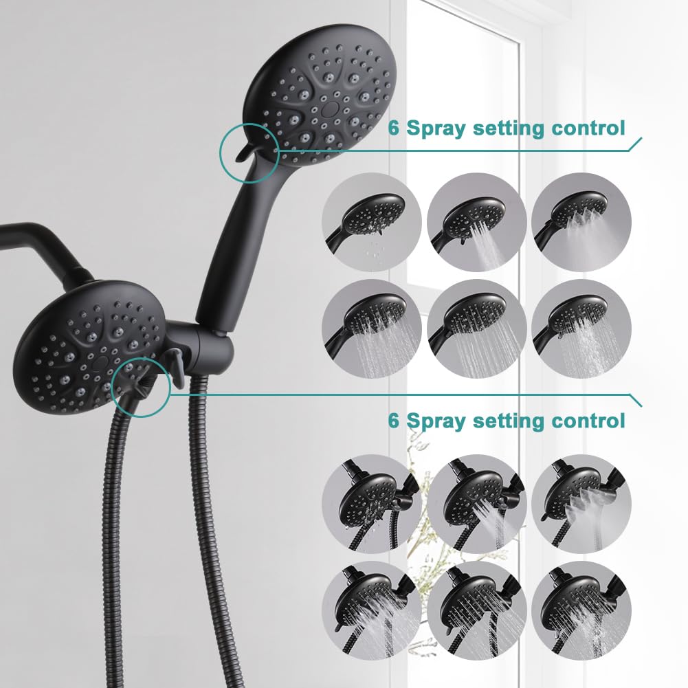 SWKB Shower Faucet Set Brushed Nickel Bathroom Rain Mixer Dual Shower Head System Wall Mounted Shower Fixture Single Handle Shower Trim and Valve Kit