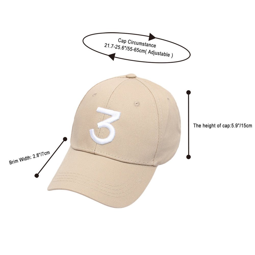 IVYRISE Embroider Chance Baseball Caps Hats Cool Baseball Rapper Number 3 Caps, Rock Hip Hop Classic Casquette with Adjustable Strap, Cotton Sunbonnet Plain Hat (white and black)