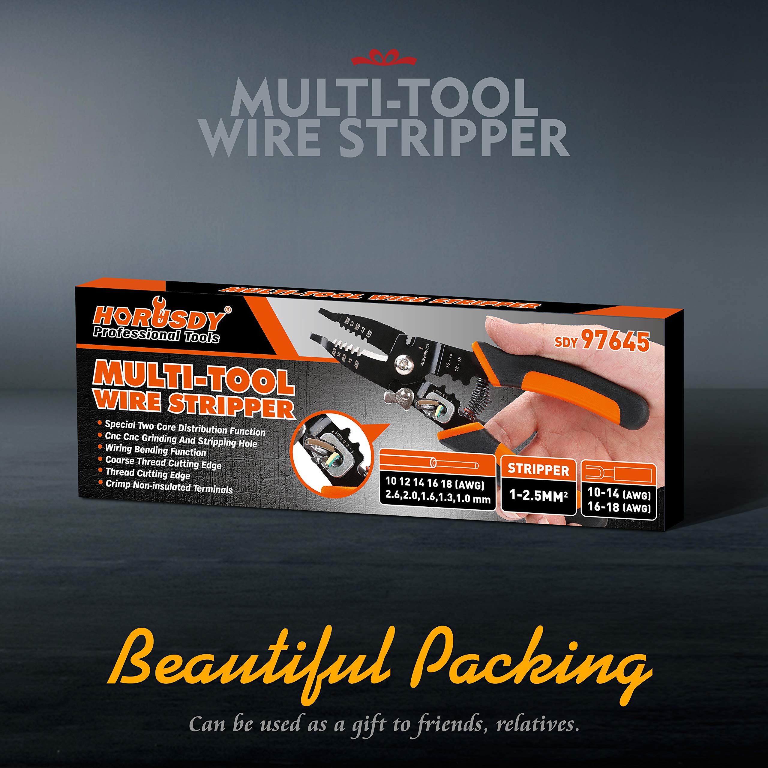HORUSDY 6-in-1 Wire Stripper Tool | 8-Inch Wire Stripper for Wire | Stripping | Crimping | Cutting | Iron Wire Cutting | Double Strand Wire Cutting