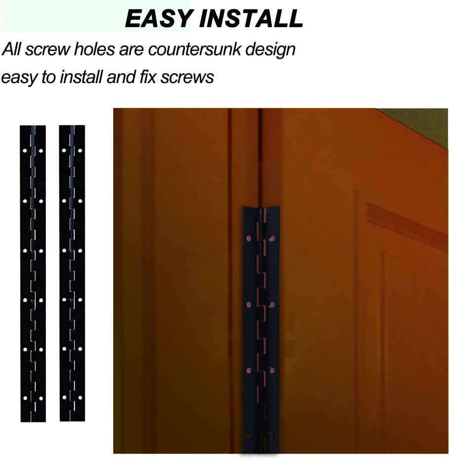 HyPROM Piano Hinge Black Heavy Duty Continuous & Piano Hinges,4PCS 12Inch Stainless Steel Piano Hinges Folding Door Butt Hinge,0.04" Thickness 1.2”Open Width for Boats Cabinets Storage Box with Screws