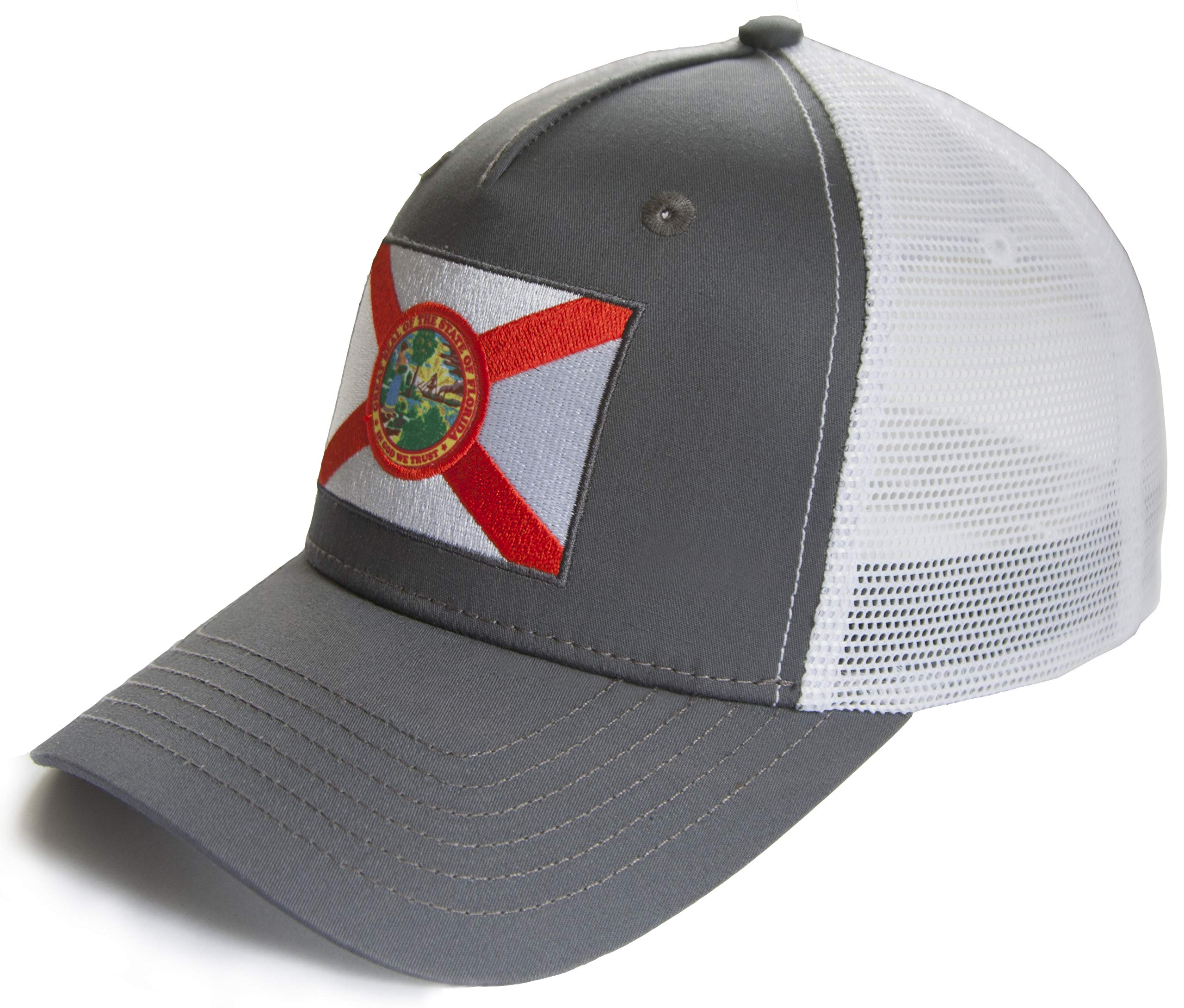 International Tie Grey Florida Hat for Men and Women - Florida State Flag Adjustable One Size Trucker Cap, Baseball, Snapback with an Embroidered Patch