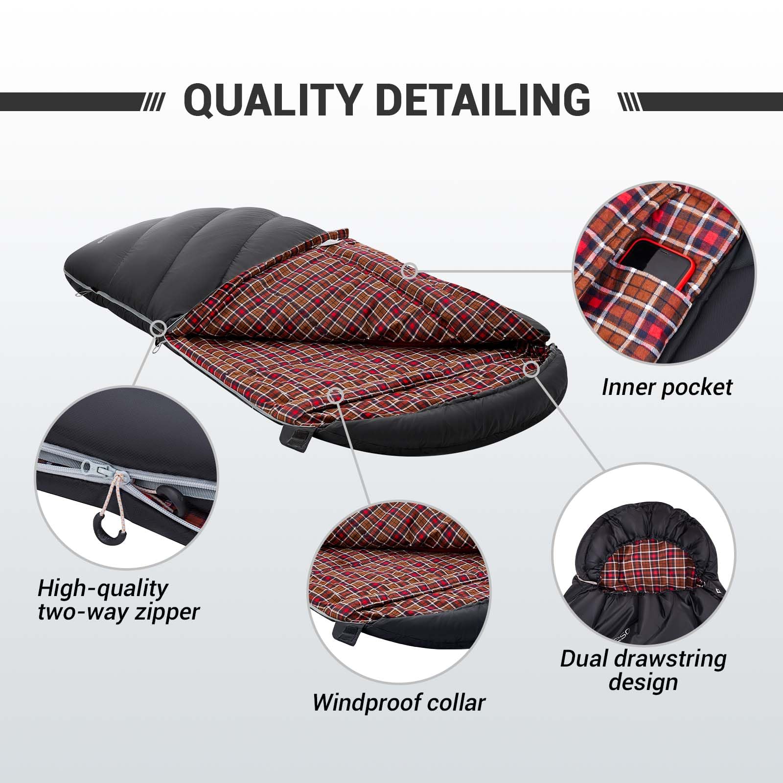 KingCamp Flannel Sleeping Bag for Adults, Warm&Cold Weather 4 Season Sleeping Bag, Extra Wide Sleeping Bag for Camping, Hinking, Backpacking