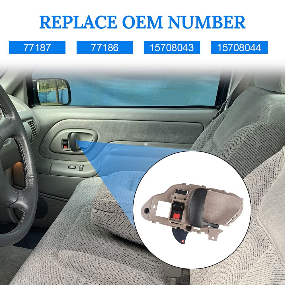 JDMON Interior Door Handles Replacement for Chevy GMC C1500 C2500 C3500 K1500 K2500 Tahoe 1995-2000 Left Driver & Right Passenger Inside Inner Door Handle Set Replacement for 15708044 15708043 Tan