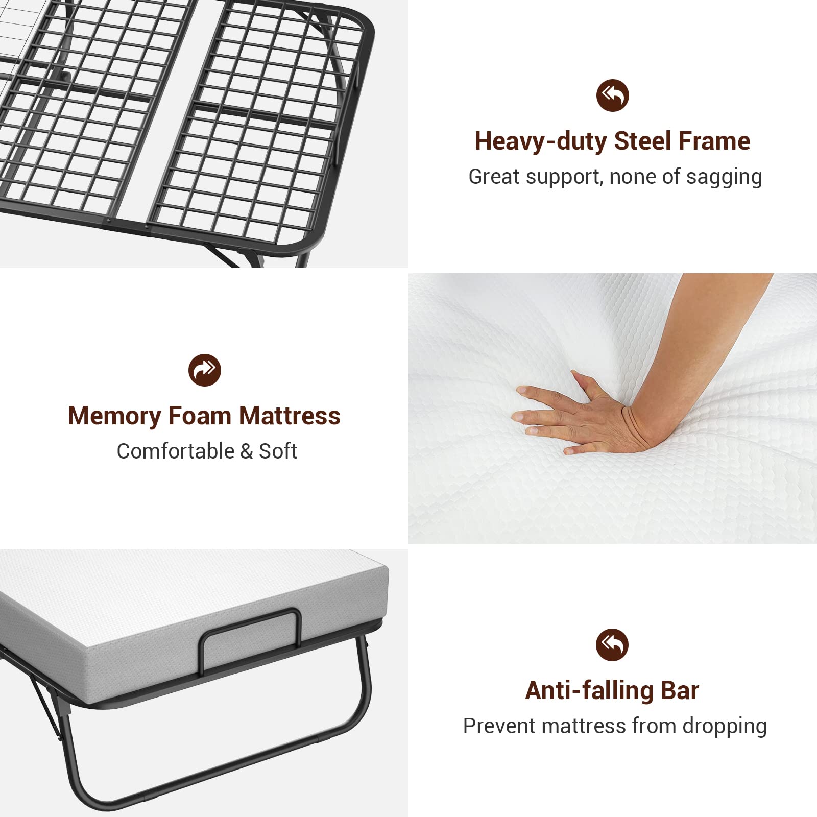 Homieasy Folding Bed with Mattress, 6 Adjustable Positions Backrest, Foldable Bed with Storage Cover, Rollaway Bed for Adults with Memory Foam Mattress and Metal Frame, Cot Size Extra Bed (75β x 31β)