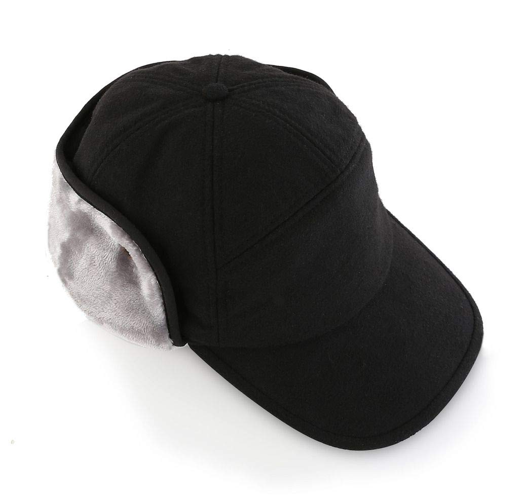 Home Prefer Winter Baseball Cap Earflap Fitted Hats Mens Faux Fur Hunting Hat Mens Winter Cap Black Large