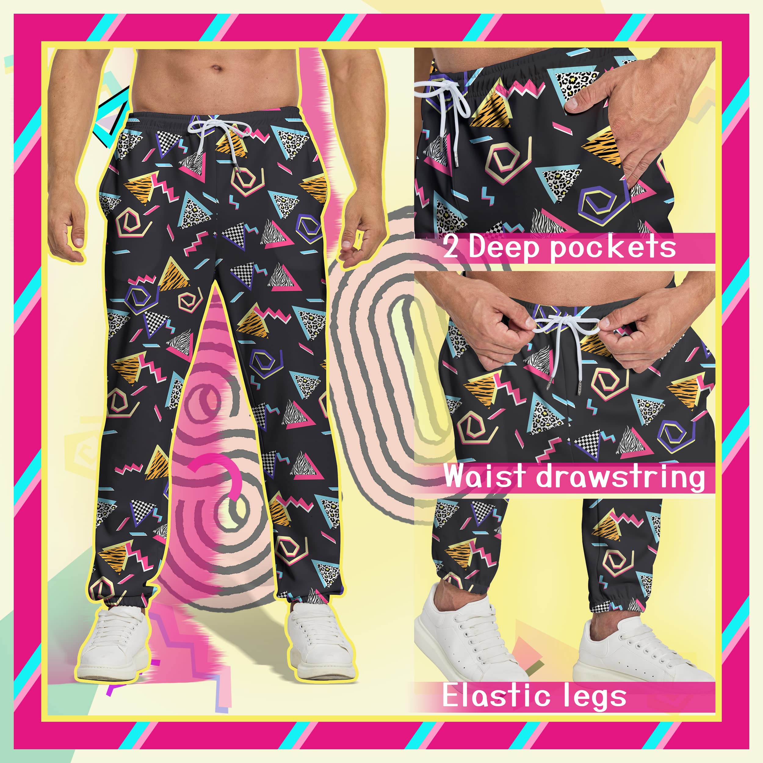 INTIGREEN 80s Retro Jogger Sweatpants for Men 90s Neon Clothes Gifts for Birthday Christmas Halloween(80s-2-L)