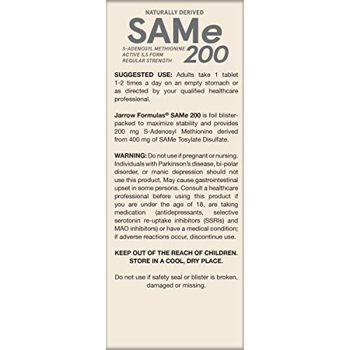 Jarrow Formulas Same 200 mg - 60 Tablets - Highest Concentration of Active S,S Form - Supports Joint Health, Liver Function, Brain Metabolism & Antioxidant Defense - 60 Servings