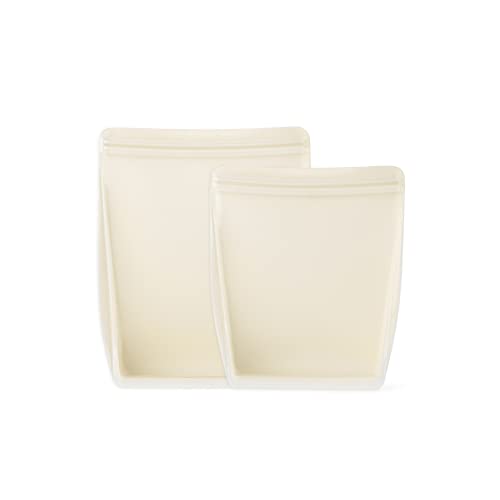 W&P Porter Silicone Reusable Storage Bags, Stand-Up Variety 2 Pack (36oz, 50oz), Cream, Food Storage Container, Microwave and Dishwasher Safe, Easy Cleaning