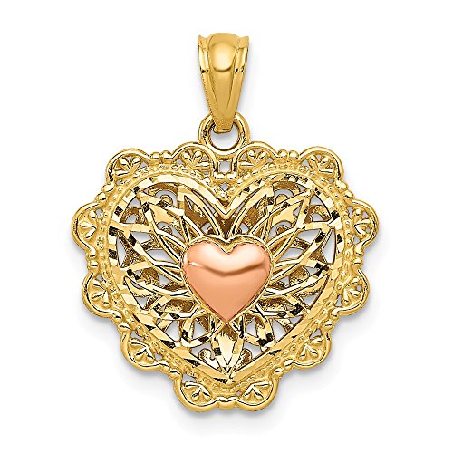 IceCarats 14K Two Tone Gold White Reversible Antique Filigree Heart Necklace Love Pendant Charm Only
