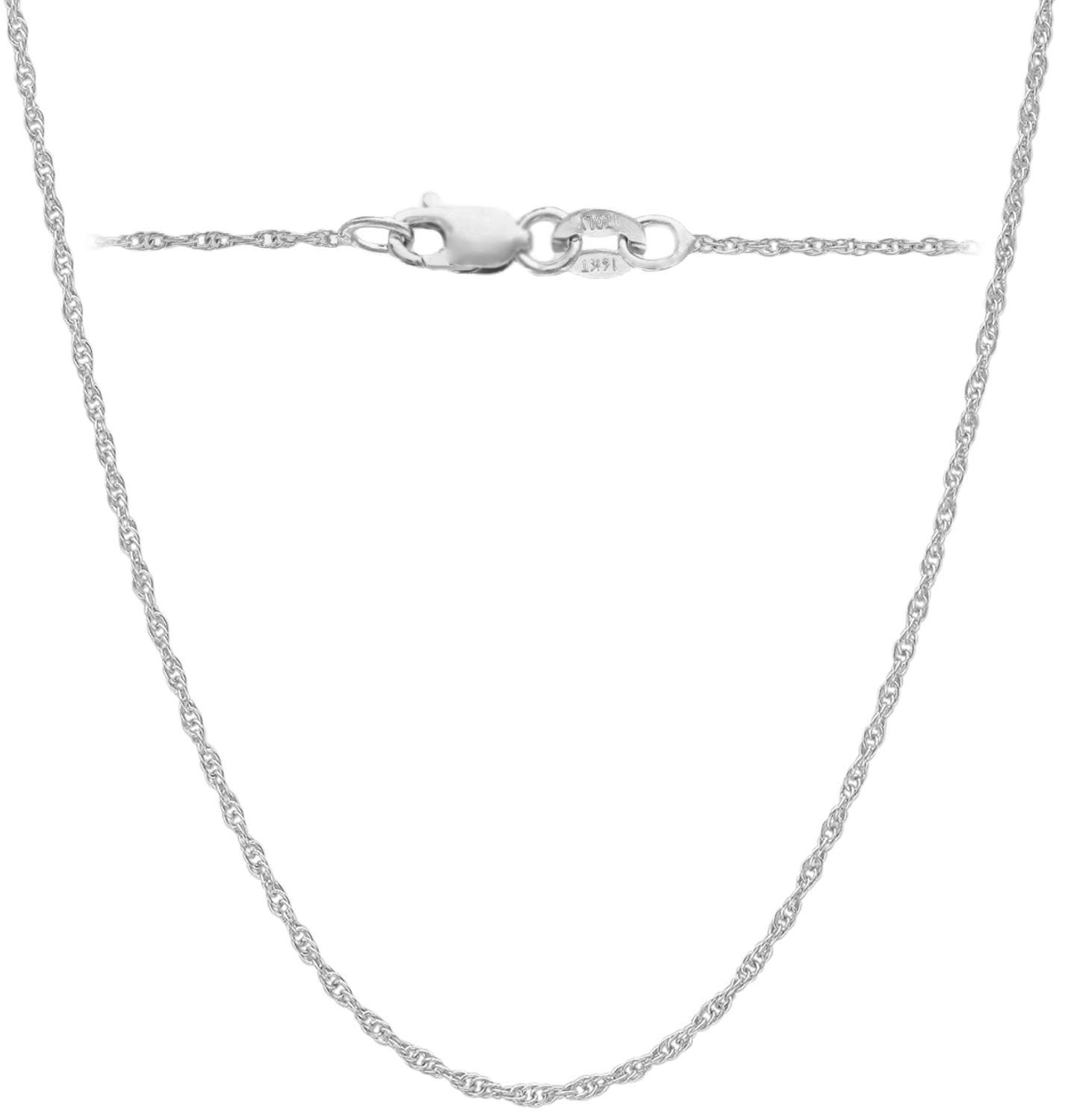 Italian Fashions 10K White Solid Gold Italian Diamond Cut 1mm Rope Chain Necklace Thin Thin Lightweight Strong With Gift Pouch (18 Inches White-Gold ITALY)