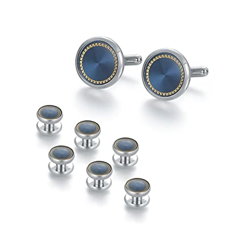 LEPSJGC Wedding Man Cuff Link Set Man Shirt Cufflinks Cufflink Shirts Studs Button and Cufflinks for Mens Tie Clips (Color : Blue)