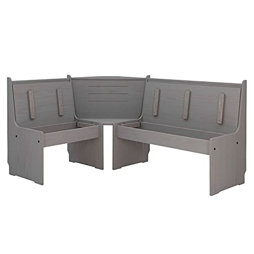 Riverbay Furniture Pine Wood Indoor 3 Piece Kitchen Corner Table Booth Bench Breakfast Dining Nook Set Dining Nook Set in Gray