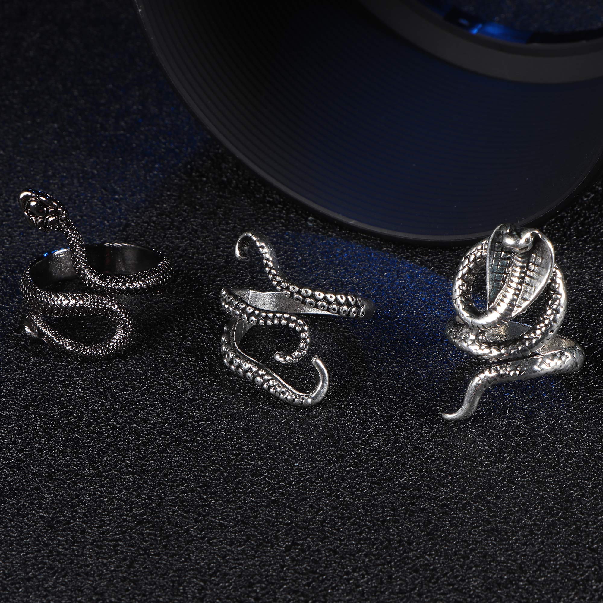 Jstyle 9Pcs Vintage Punk Rings for Men Women Snake Ring Dragon Open Rings Set Knuckle Stacking Ring Boho Finger Rings
