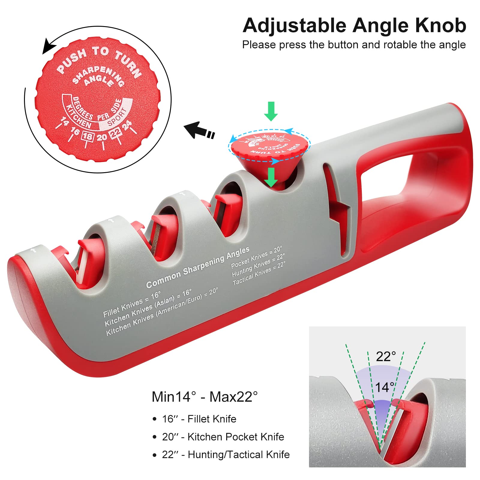 Knife Sharpeners, 4-in-1 Professional Sharpener with Adjustable Angle Button for Various Knives and Scissors, Kitchen Sharpening Tool Help Repair, Restore and Polish Blades Quickly