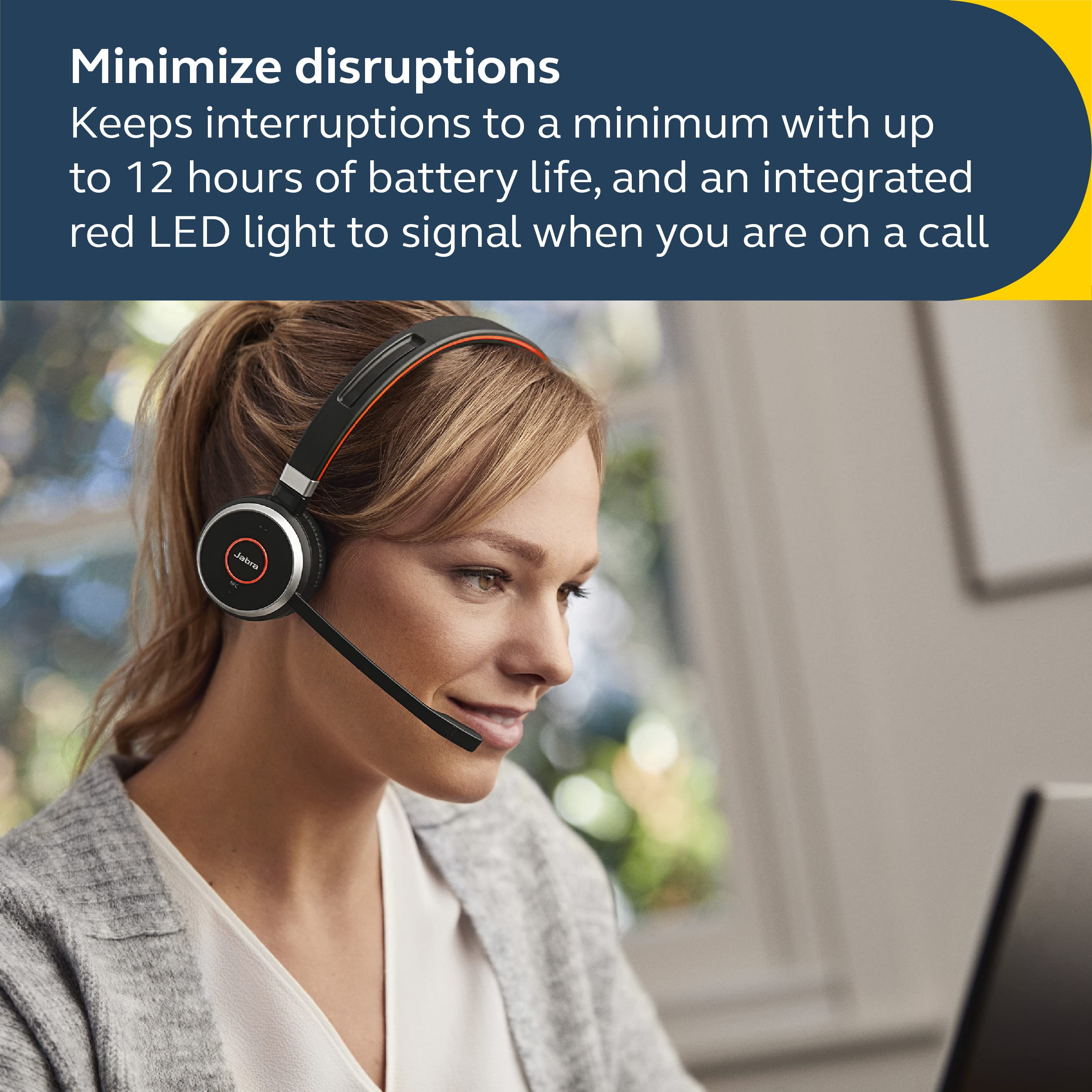 Jabra Evolve 65 SE Mono Wireless Headset - Bluetooth Headset with Noise-Cancelling Microphone, Long-Lasting Battery, and Dual Connectivity - MS Teams Certified