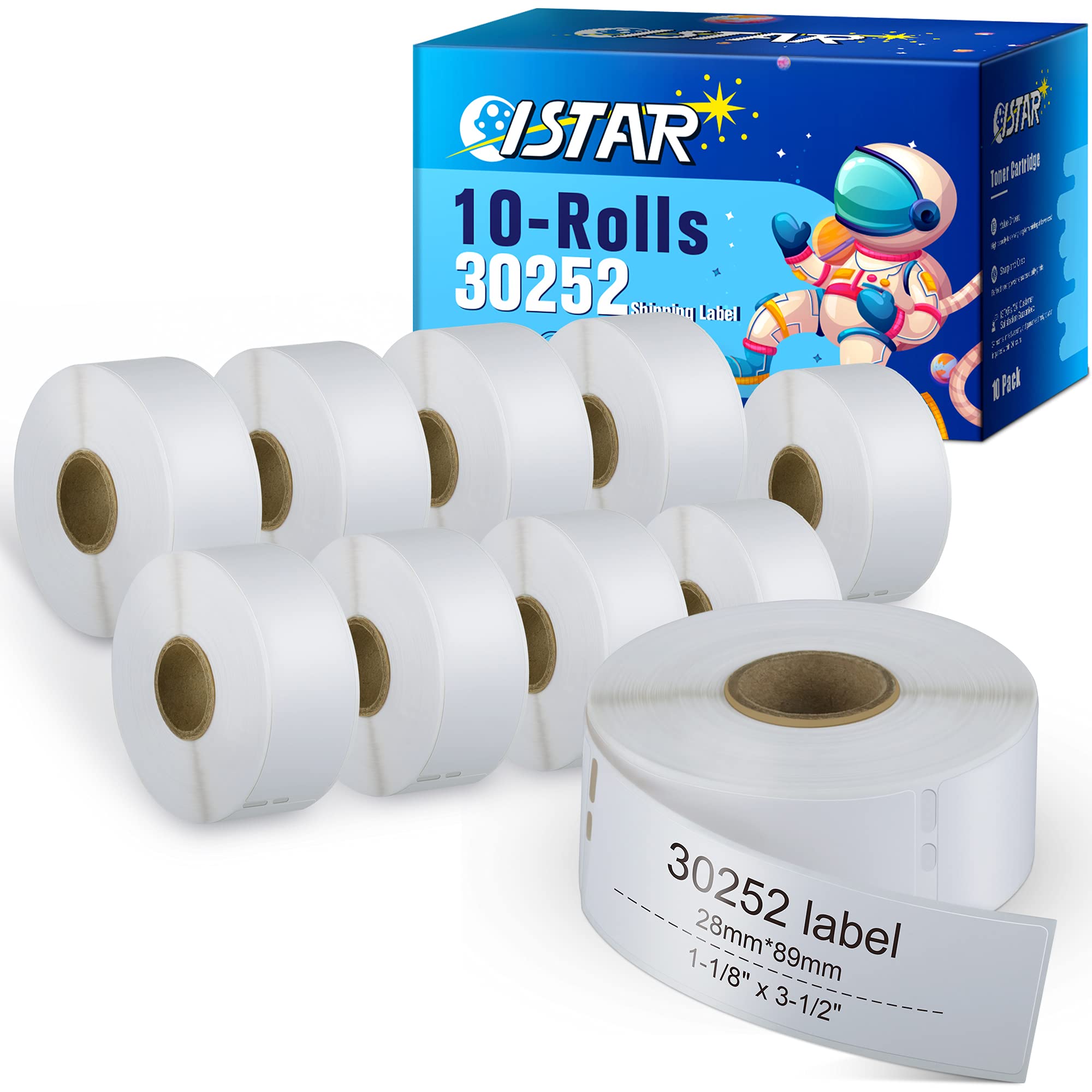 ISTAR Compatible Shipping Label for DYMO 30252(1-1/8" x 3-1/2") to use with LabelWriter 450, 4XL, 450 Twin Turbo Printers(10 Rolls, 350 Labels Per Roll), Strong Permanent Adhesive