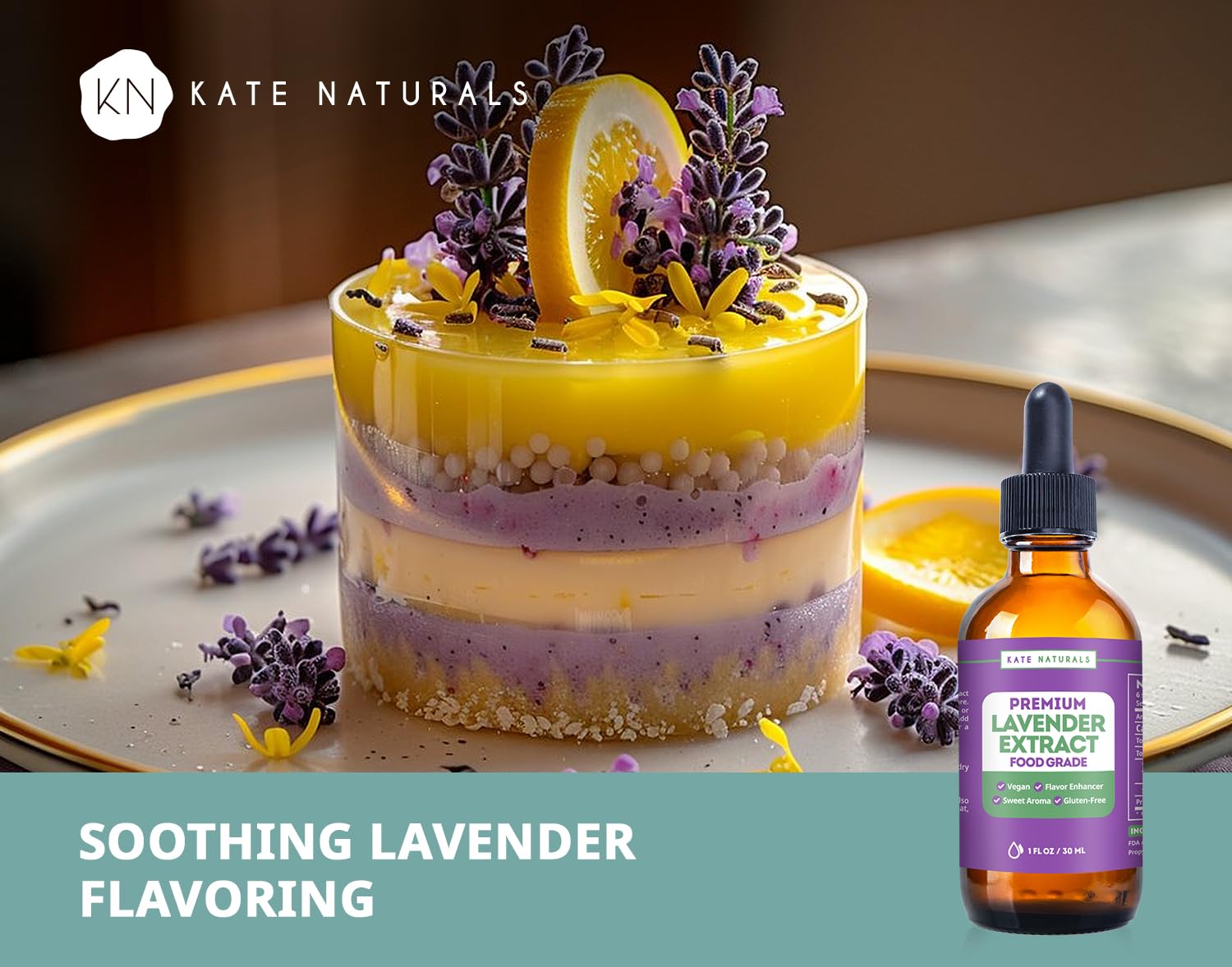 Kate Naturals Lavender Extract for Baking, Drinks, Coffee, Lattes. Food Grade Lavender Oil for Flavoring & Cooking (1oz, Sugar Free)
