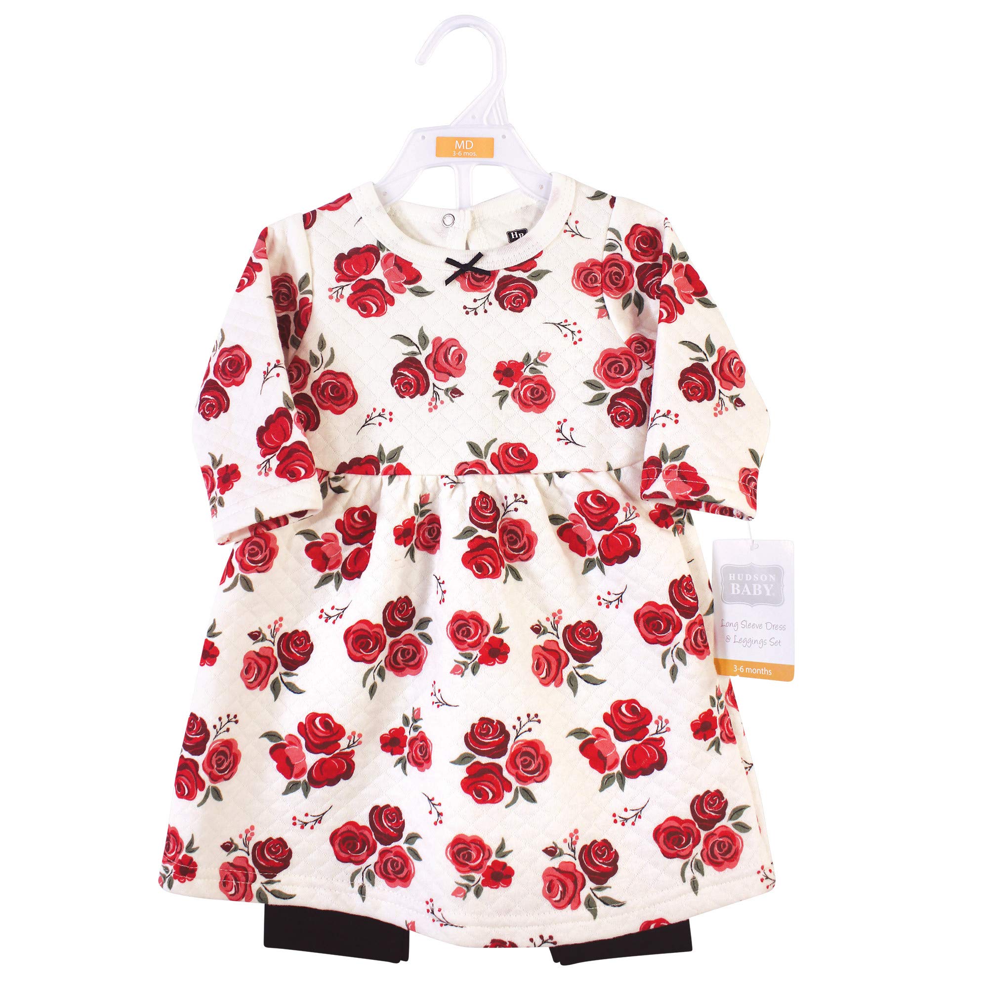 Hudson Baby Girls' Quilted Cotton Dress and Leggings, Red Rose, 4 Toddler