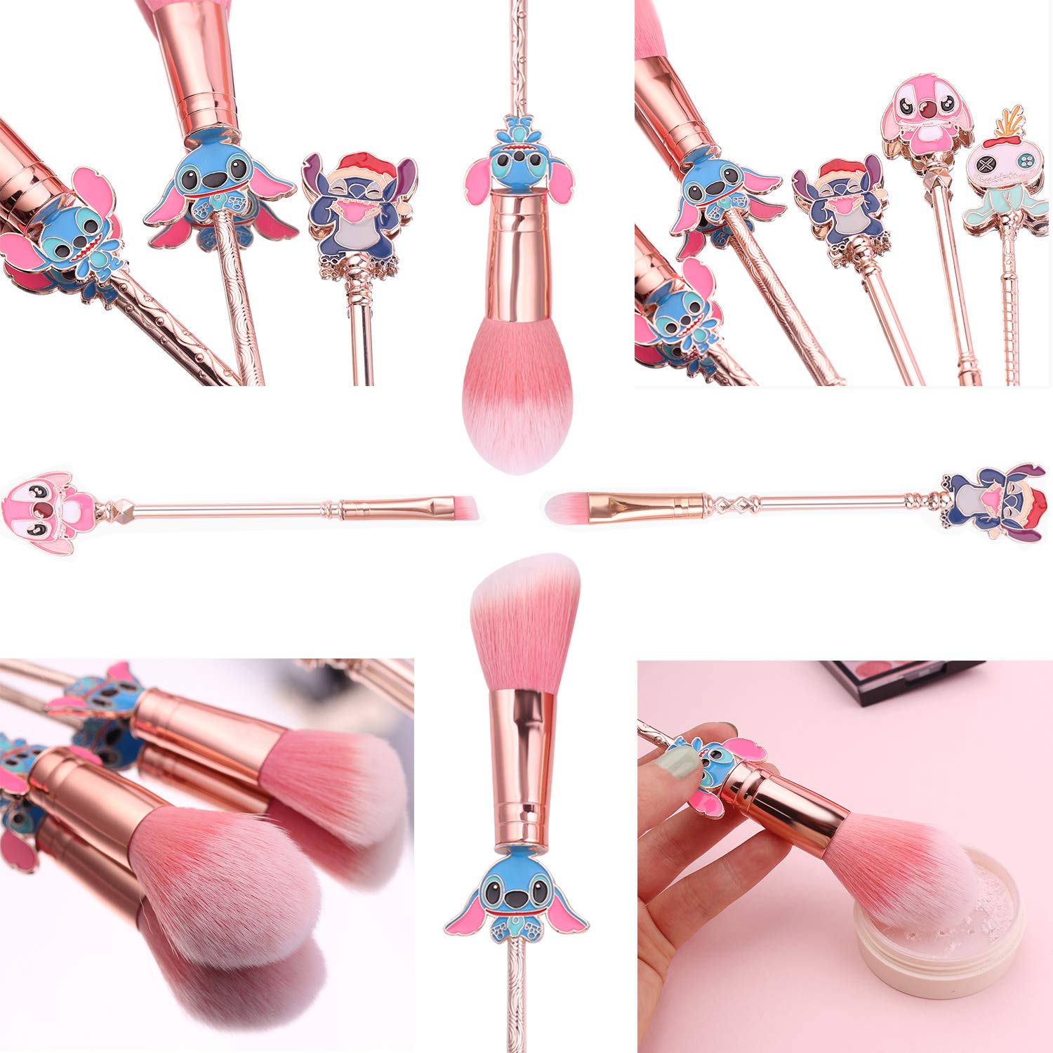 Interstellar Baby Makeup Brushes Set with 5Pcs Creative Stitch Theme Cosmetic Brushes Set, Premium Synthetic Foundation Eyeshades Brush Set Best Gift for Young Girl Women