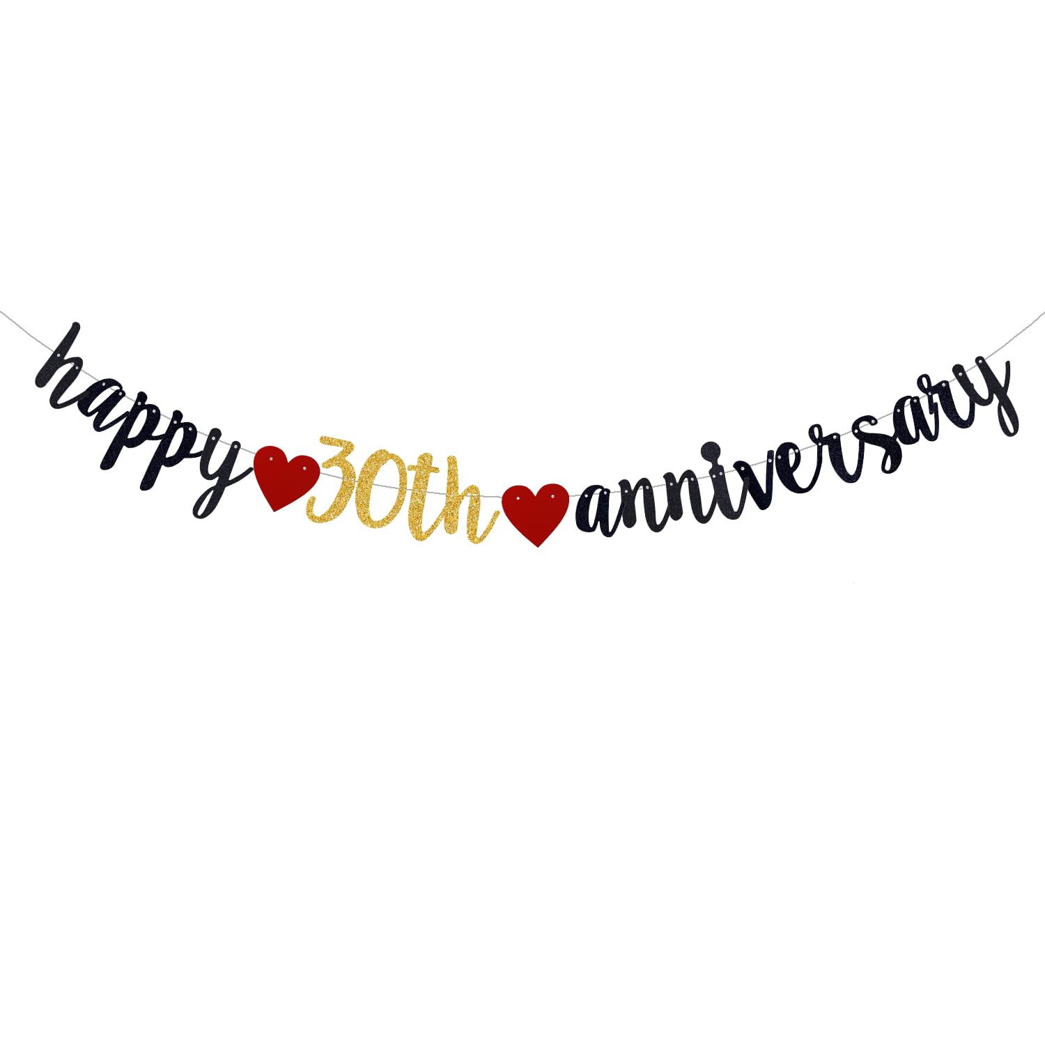 Happy 30th Anniversary Banner,30th Wedding Anniversary Party Bunting Decoration,30th Birthday, 30th Anniversary Party Garlands.(Black & Gold)