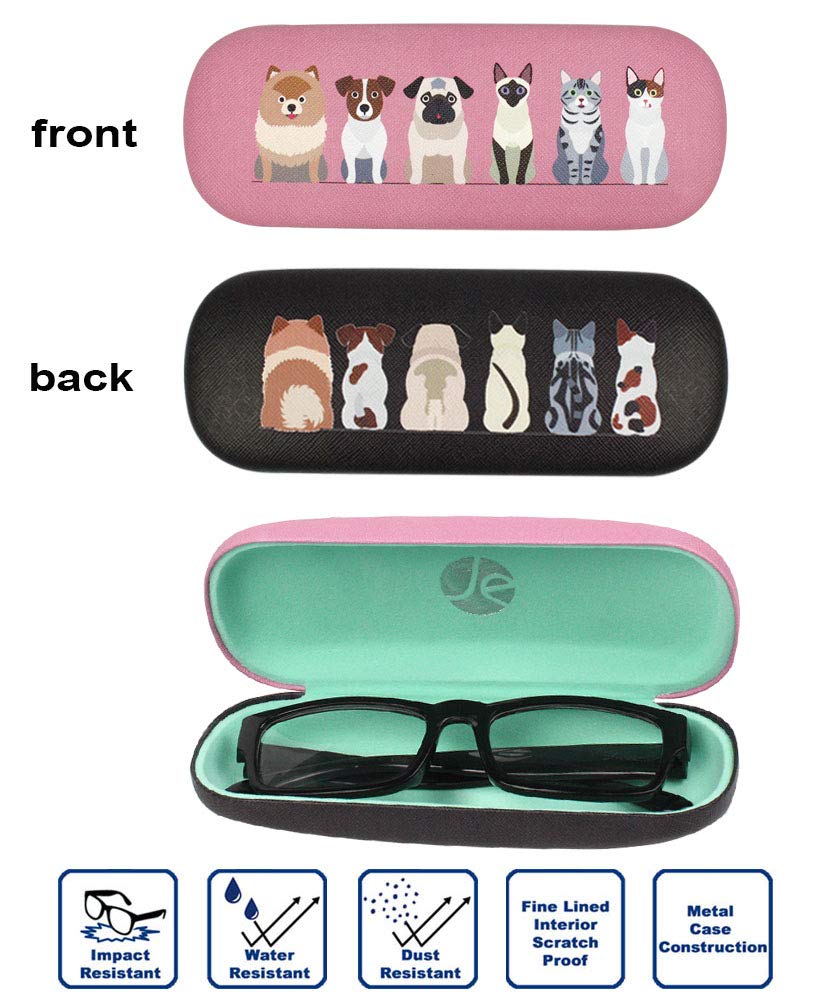 JAVOedge [4 PACK], Printed Front and Back Dogs Pattern Durable Hard Clamshell Eyeglass Storage Case w/Microfiber Cloth