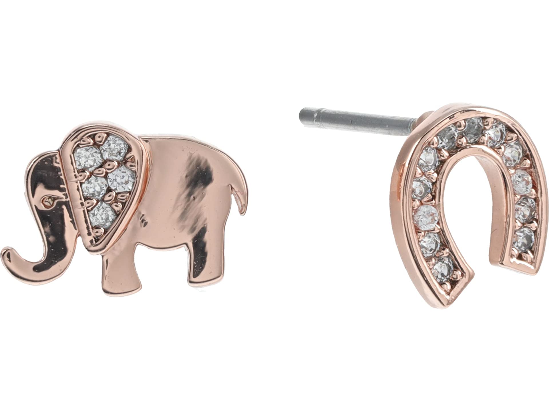 Kate Spade New York Wishes Good Luck Asymmetrical Studs Earrings Clear/Rose Gold One Size