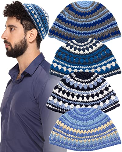 HolYudaica Pack of 4-Pcs - Hq 23cm/Large Size Mix Colors Handmade Frik Kippah for Men Boys and Kids, Yamaka Hat from Israel - Kippot Bulk (Mix 3)