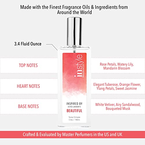 Instyle Fragrances | Inspired by Estee Lauder's Beautiful | Women’s Eau de Toilette | Vegan, Paraben & Phthalate Free | Never Tested on Animals | 3.4 Fl Oz