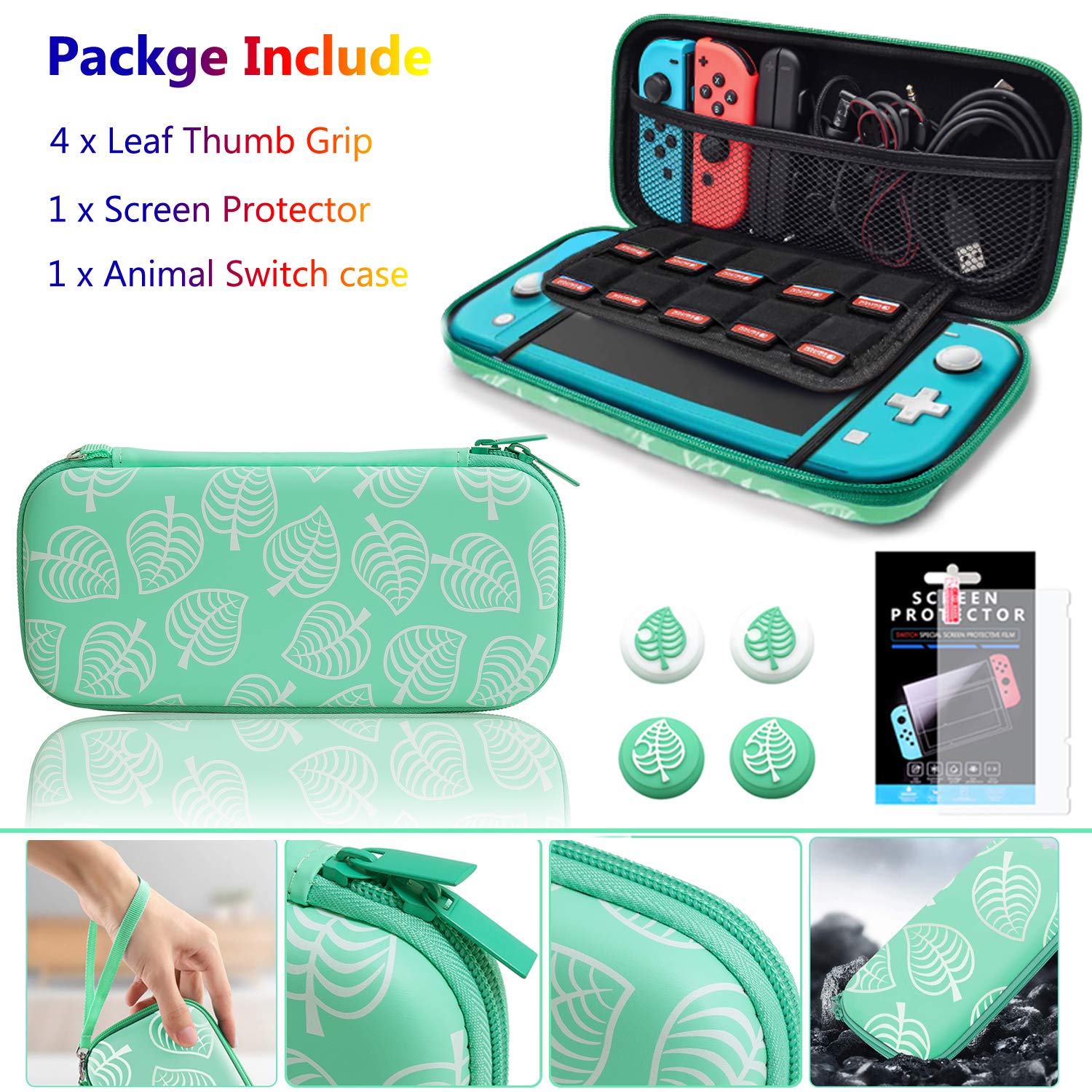 KJ-KayJI Carrying Case Compatible Nintendo Switch Lite, Portable Travel Carry Case with 1 Nintendo Switch Lite Screen Protector and 4 Leaf Thumb Grip with storage for Switch Lite Games & Accessories