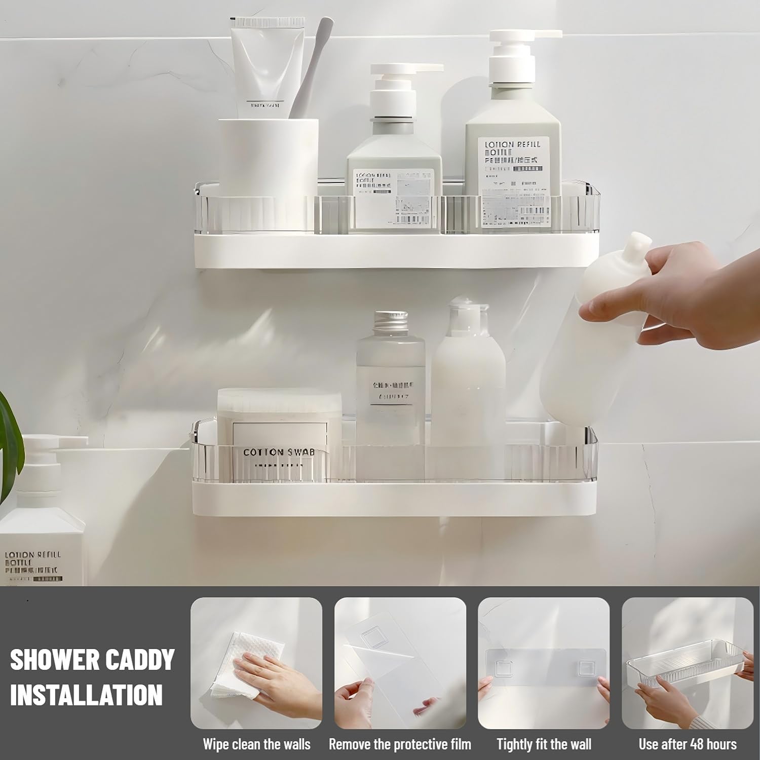 Sylfaen 2-Pack Shower Caddy, No Drilling Double Layer Shower Shelf, Wall Mounted Shower Shelves with Self Adhesive for Bathroom Kitchen