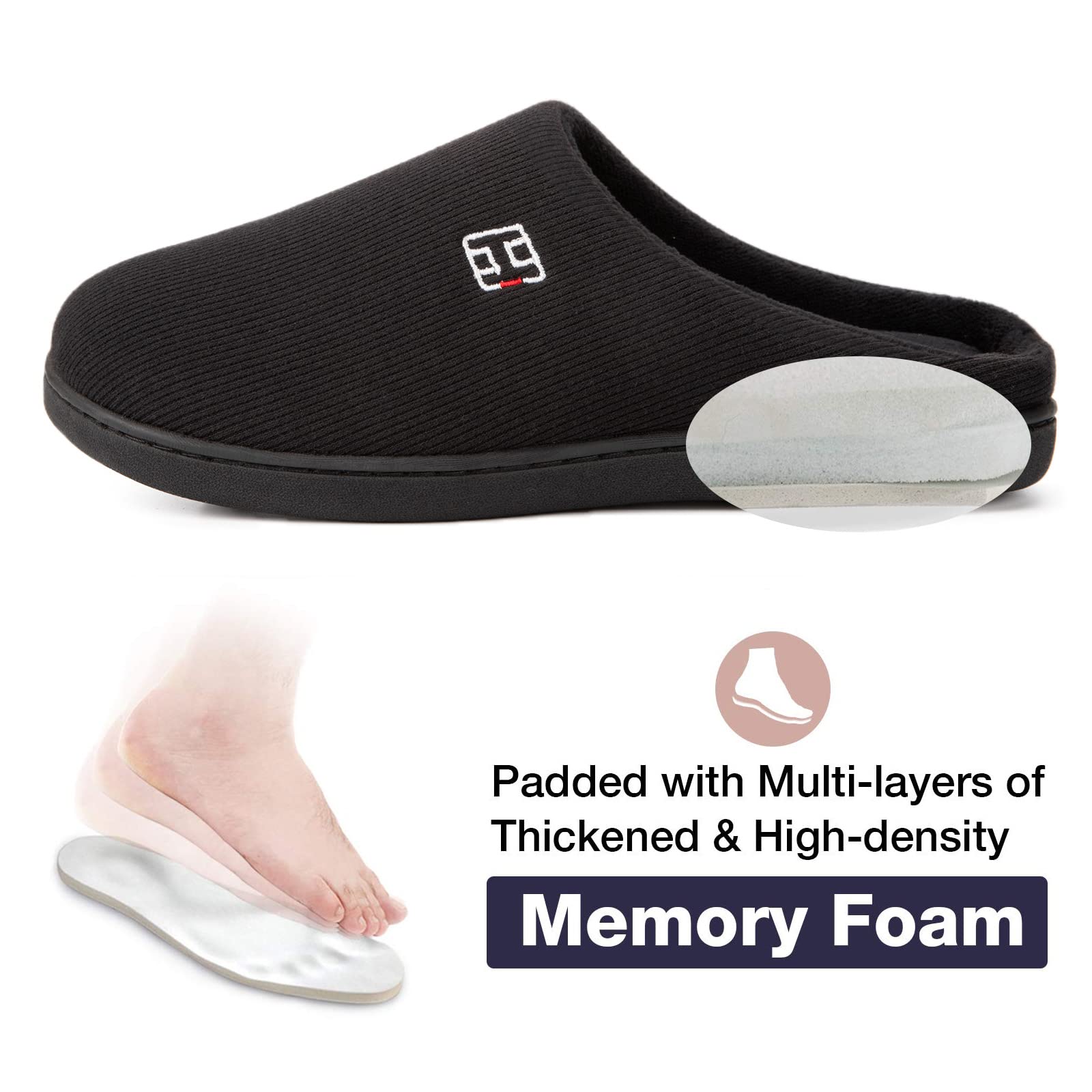 HomeIdeas Men's Coral Fleece Lining with High Density Memory Foam Classicism Slip-on Slipper (US Men's Size 11-12, Dark Gray