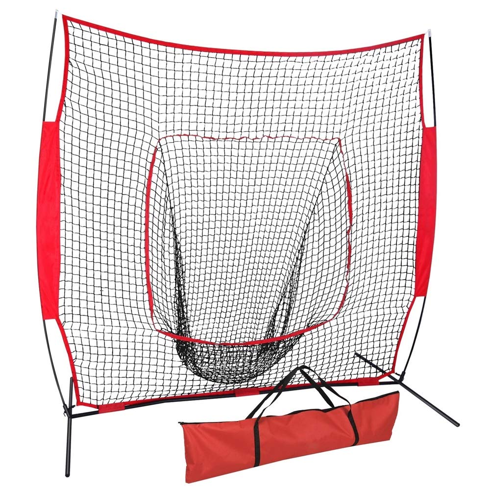 Hype Baseball Training Aids Net Softball Practice W/Bow Frame Bag 7'×7' / 5'×5' (Reddish Black, 5'x5')