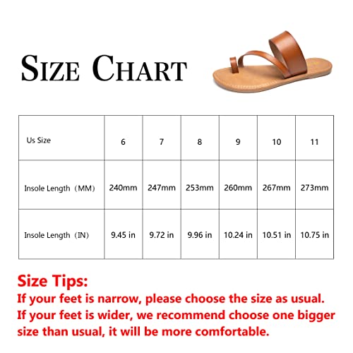 Women's Slide Sandals Slip On Flat Sandals Flip Flop Thong Sandals Casual Summer Shoes (8, Brown)