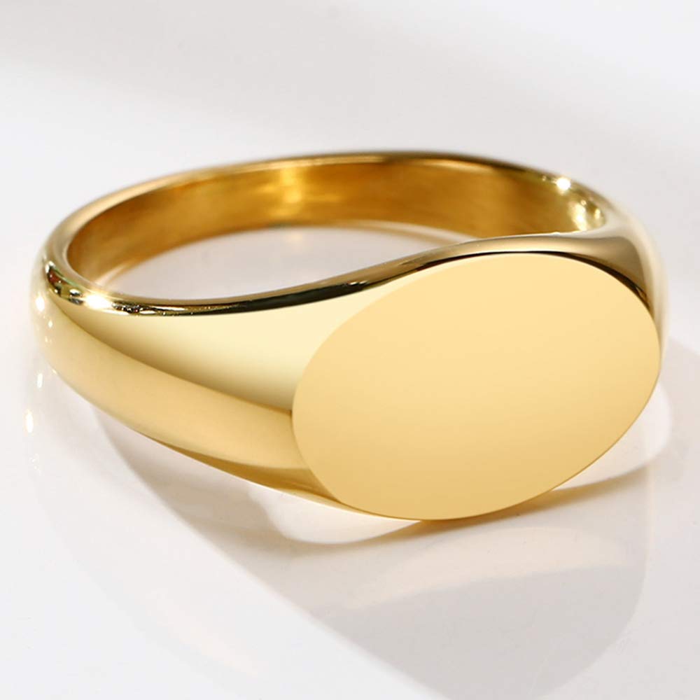 Jude Jewelers Stainless Steel Classical Simple Plain Oval Shape Signet Style Pinky Wedding Statement Promise Anniversary Ring (Gold, 5)