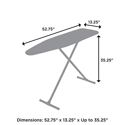 HOMZ T-Leg Clothes Ironing Board, Compact Foldable Standard Size Adjustable Height with Foam Pad & Cotton Cover, Charcoal Gray