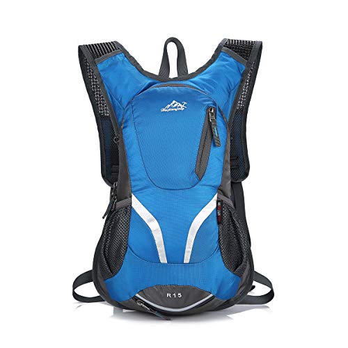 HWJIANFUNG Waterproof Camping Hydration Bladder Backpack,Folding Climbing Sports Backpack for Men,MTB Bike Cycling Backpack,no Water Bag Fits Men & Women (Blue)