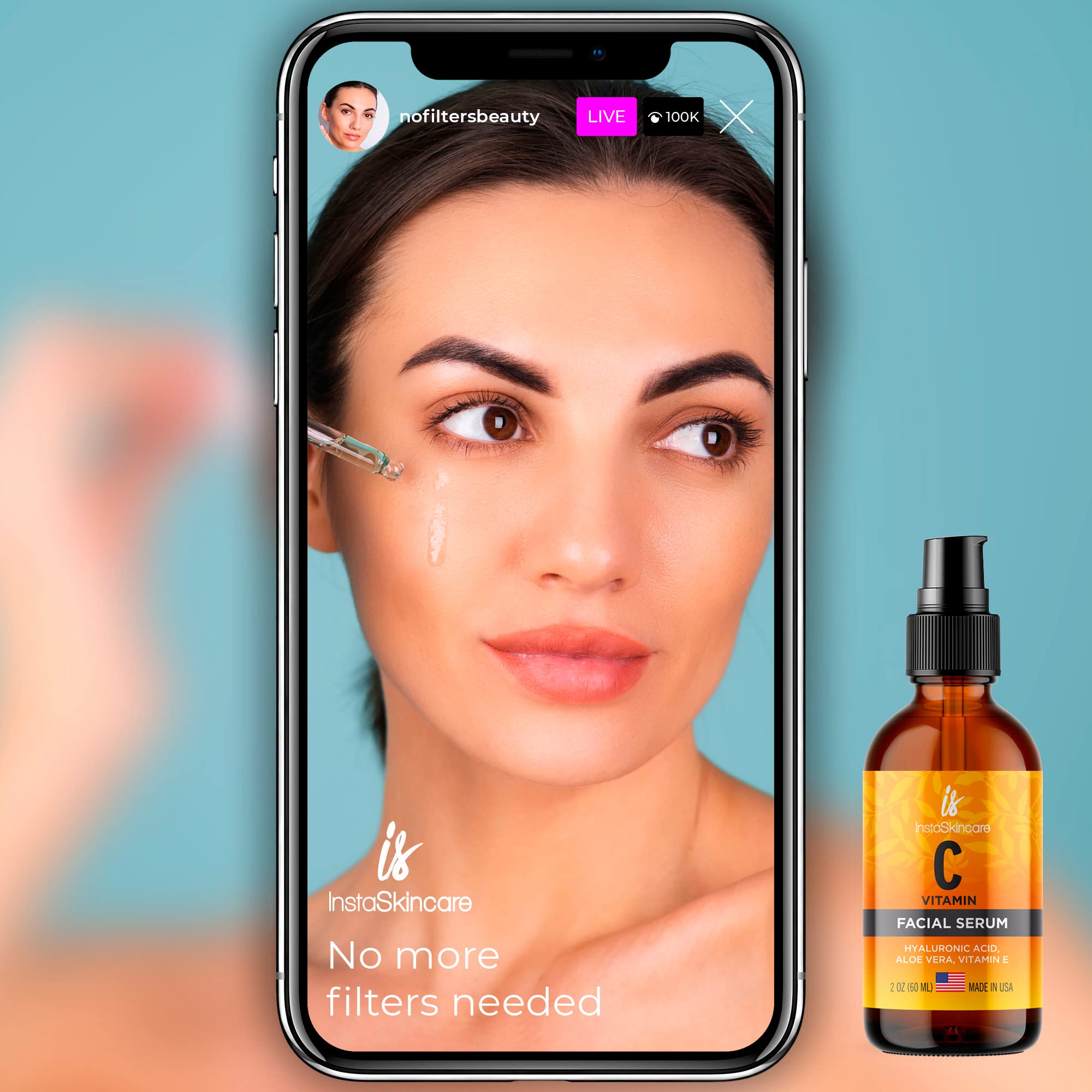 InstaSkincare Vitamin C Serum for Face and Eyes with Hyaluronic Acid and Vitamin E - Brightening Serum, Dark Spots, Eye Area, Wrinkles 2Oz