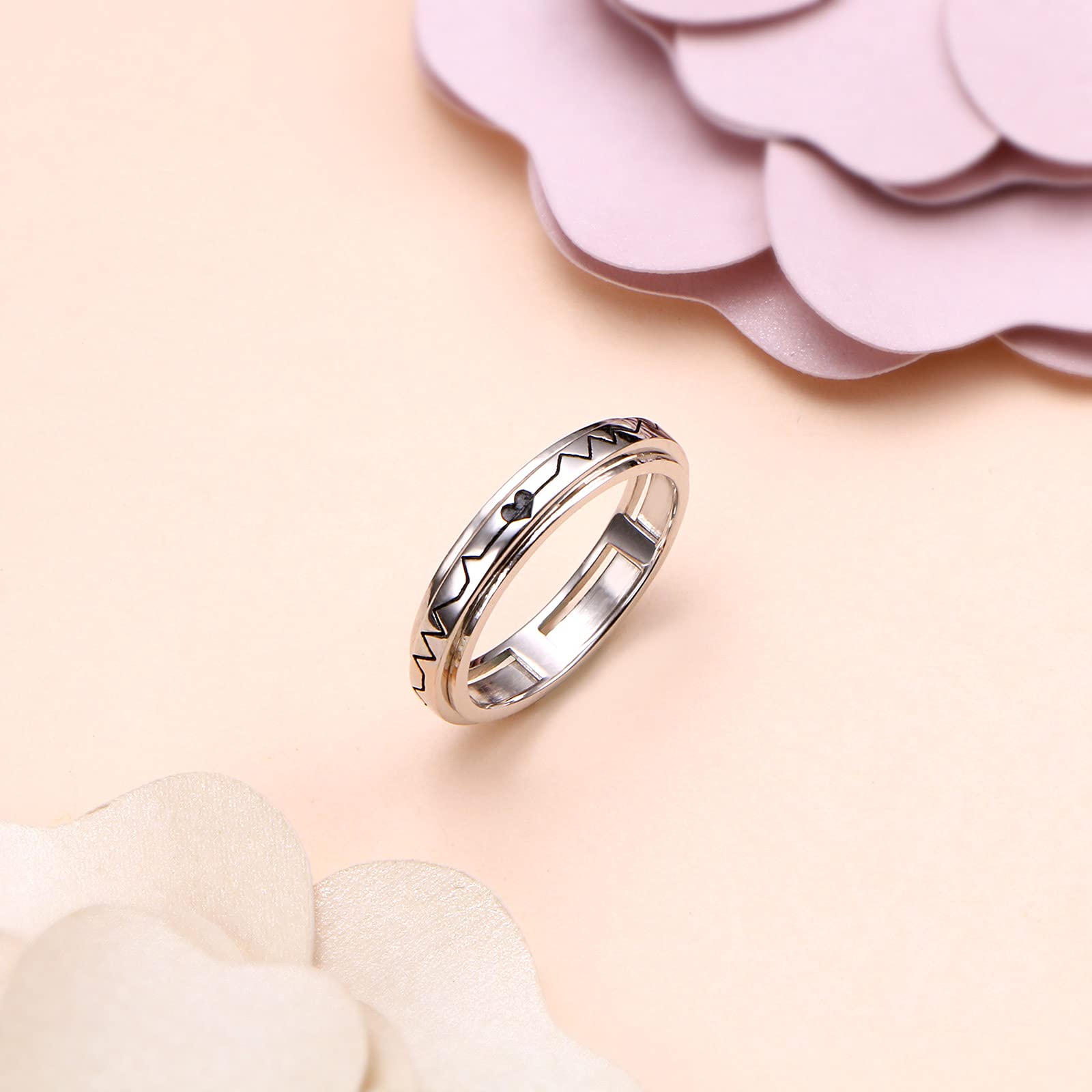 I am Enough Fidget Spinner Ring for Women 925 Sterling Silver Heart Beat Matching Engagement Promise Dainty Anxiety Rings, US Size 8