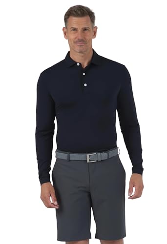 IBKUL Men's Athleisure Wear Sun Protective UPF 50+ Icefil Cooling Tech Long Sleeve Polo 95199 White Solid L