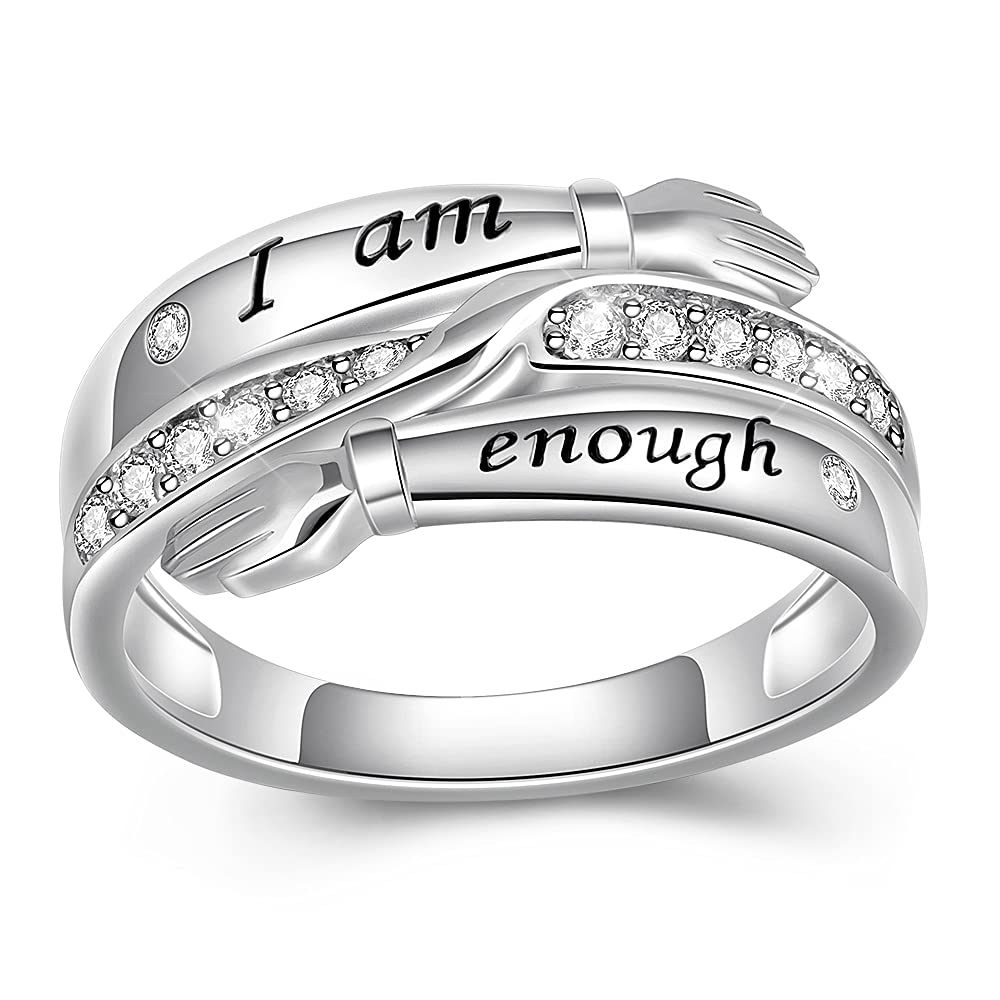 I Am Enough Hug Rings for Women Men Matching Engagement Promise Couple Hug Ring Sterling Silver Fidget Anxiety Size 7