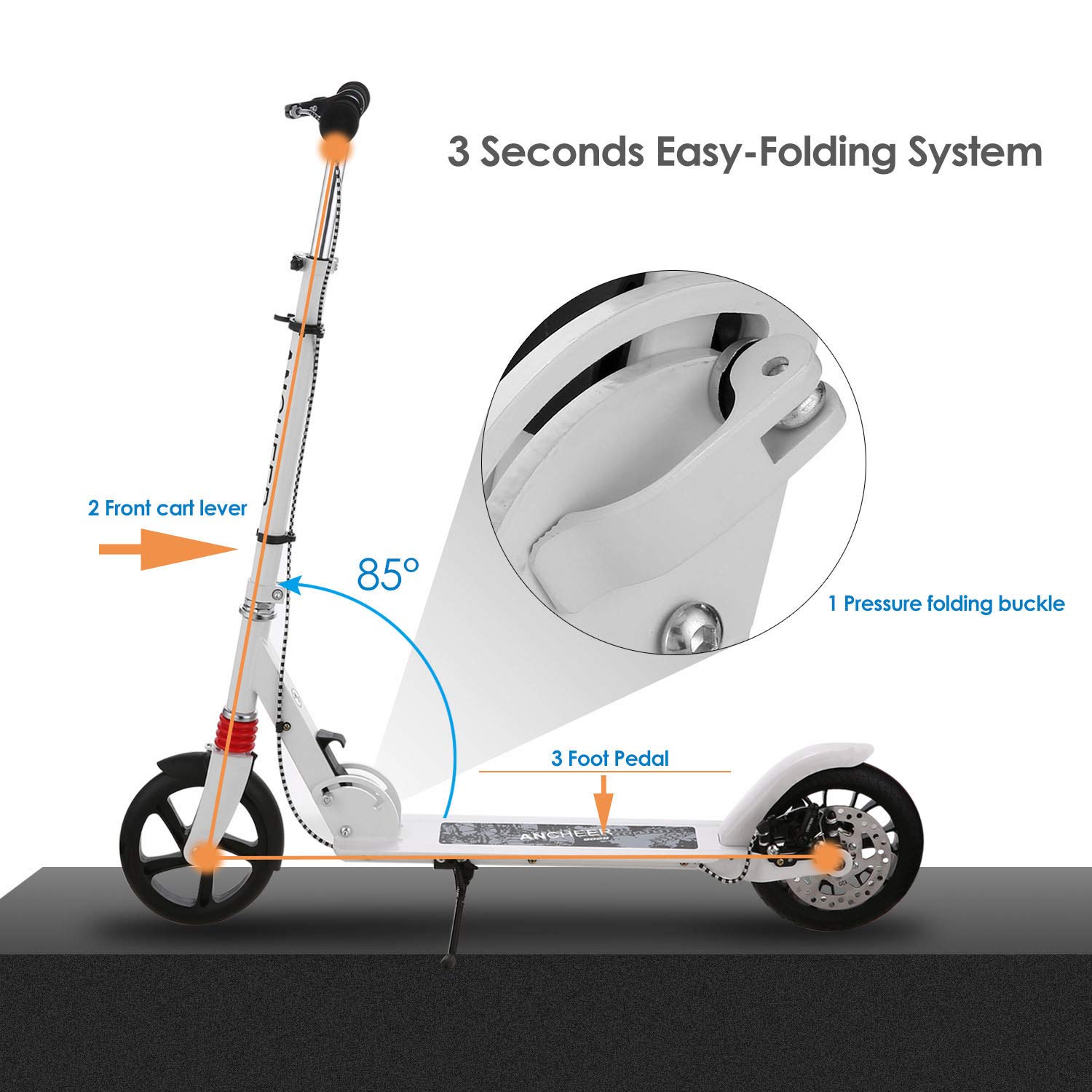 Hikole Scooters for Adults Teens with Handbrake, Kick Scooter Adjustable Height with Shoulder Strap 8 inches Big Wheels Scooter Best Gift for Kids Age 10 Up, 220 lbs Weight Capacity